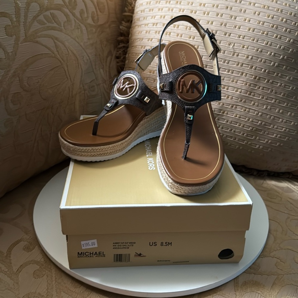 Michael Kors Aubrey Cutout Signature Logo Wedge Sanda… - Gem